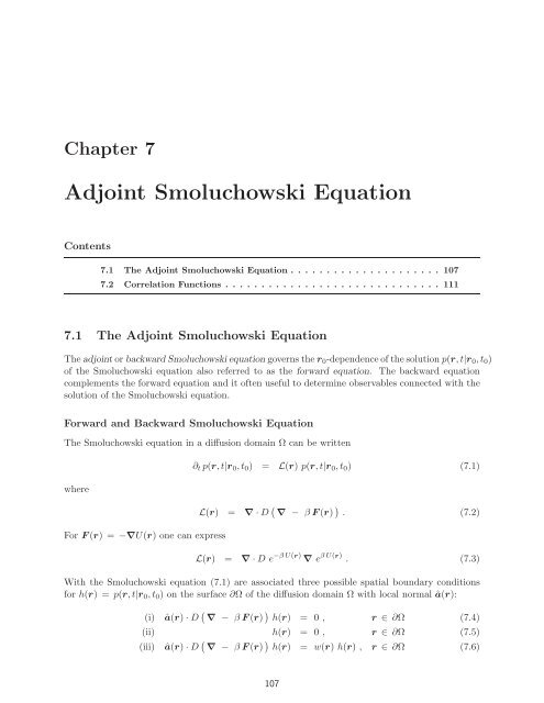 Chapter 7 Adjoint Smoluchowski Equation
