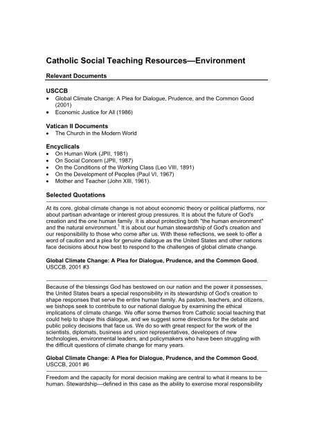 Catholic Social Teaching Resources—Environment
