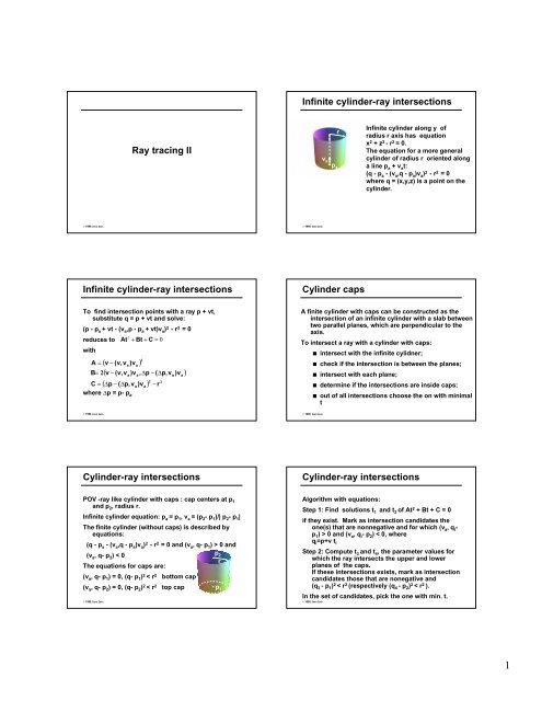 Ray tracing II Infinite cylinder-ray intersections Infinite cylinder ...