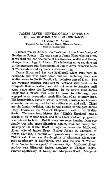 James Alves, Genealogical Notes on His Ancestors and - The Filson ...