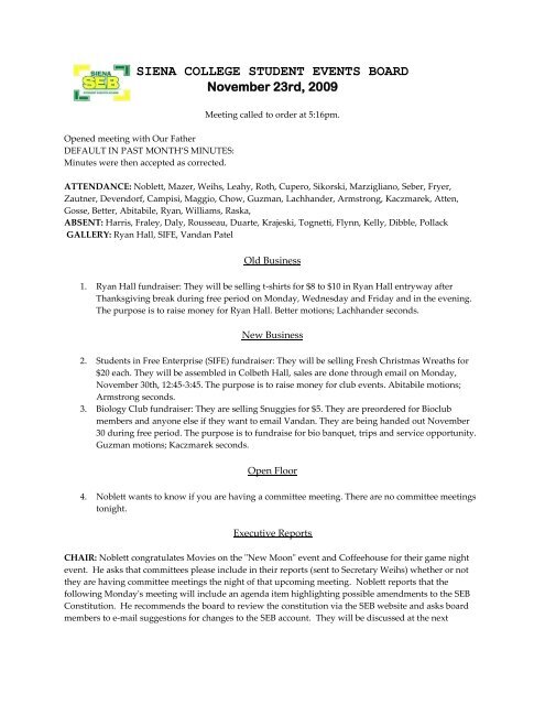 SIENA COLLEGE STUDENT EVENTS BOARD