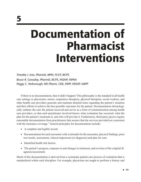 Documentation of Pharmacist Interventions