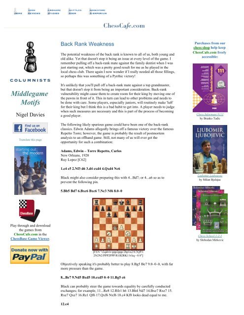 Back Rank Weakness - Chess Cafe