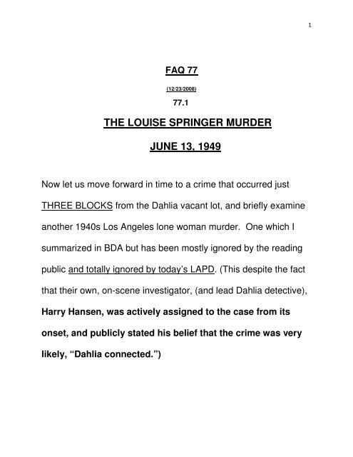 THE LOUISE SPRINGER MURDER JUNE 13, 1949 - Steve Hodel