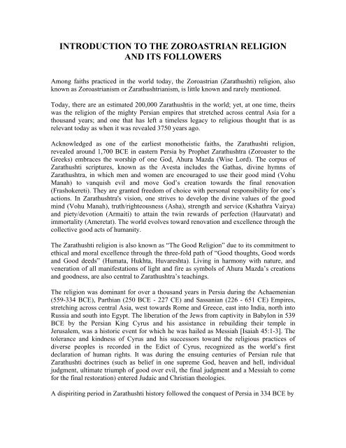 introduction to the zoroastrian religion and its followers - 3750Z.com