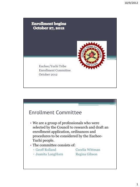 Enrollment - Euchee (Yuchi) Tribe of Indians
