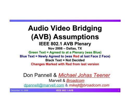 Audio Video Bridging (AVB) Assumptions