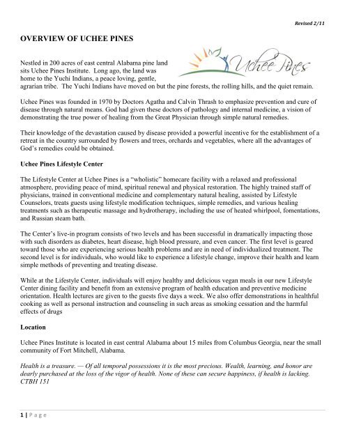 OVERVIEW OF UCHEE PINES - Uchee Pines Institute