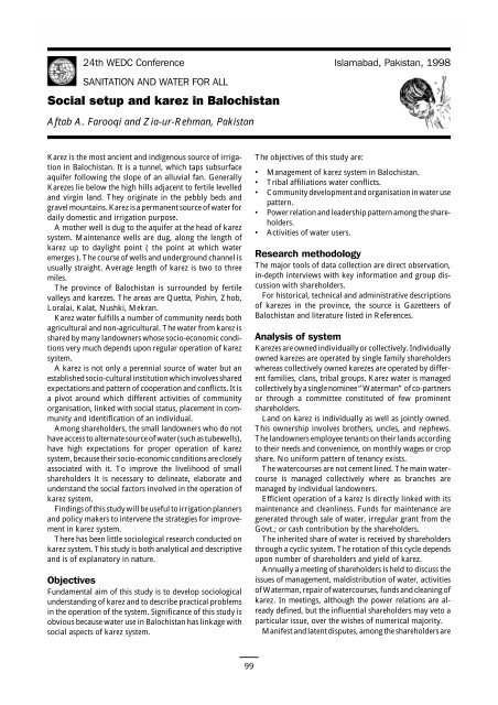 Social setup and karez in Balochistan - WEDC