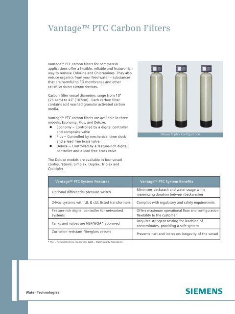 Vantage PTC Carbon Filters - Siemens