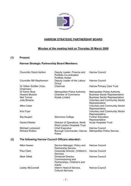 - 1 - HARROW STRATEGIC PARTNERSHIP ... - Harrow Council