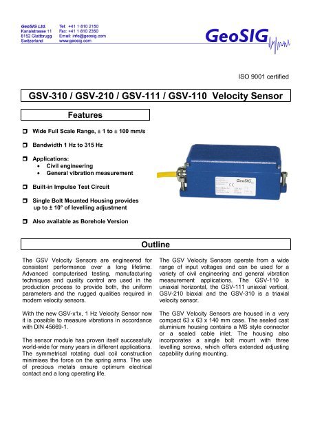 Specifications GSV-310 / GSV-210 / GSV-111 / GSV ... - rci dynamics
