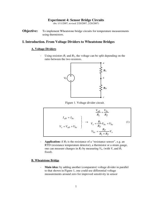 Experiment 4: Sensor Bridge Circuits I. Introduction. From Voltage ...