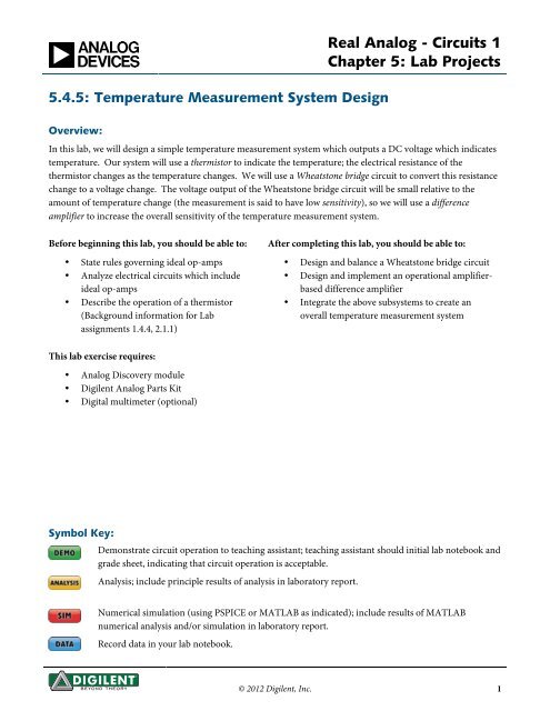 Real Analog - Circuits 1 Chapter 5: Lab Projects - Digilent Inc.