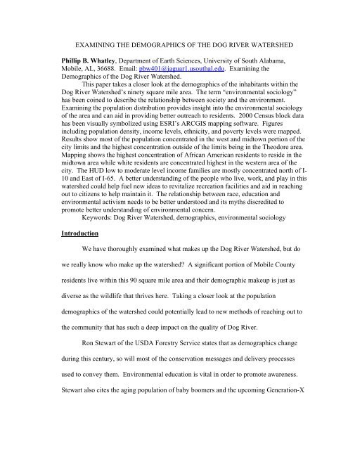 Phillip Whatley, 2008 Dog River Watershed Demographics