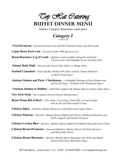 Top Hat Catering BUFFET DINNER MENU
