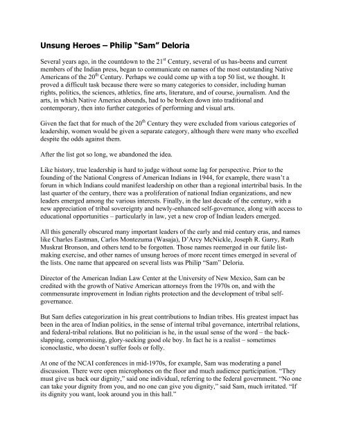 Unsung Heroes – Philip “Sam” Deloria
