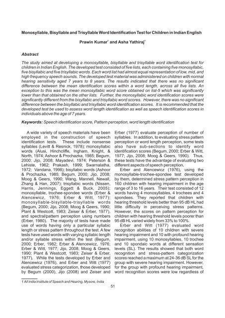 Monosyllable, Bisyllable - Indian Speech and Hearing Association