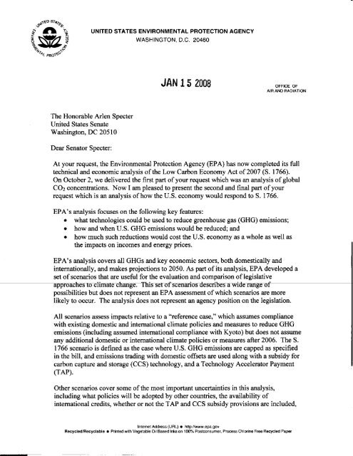 Cover Letter To Senator Specter From EPA Principal US cover-letter-to-senator-specter-from-epa-principal-us