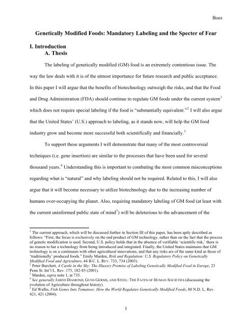 Genetically Modified Foods: Mandatory Labeling and the Specter of ...