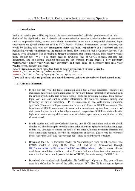Ecen 454 Lab3 Cell Characterization Using Spectre 