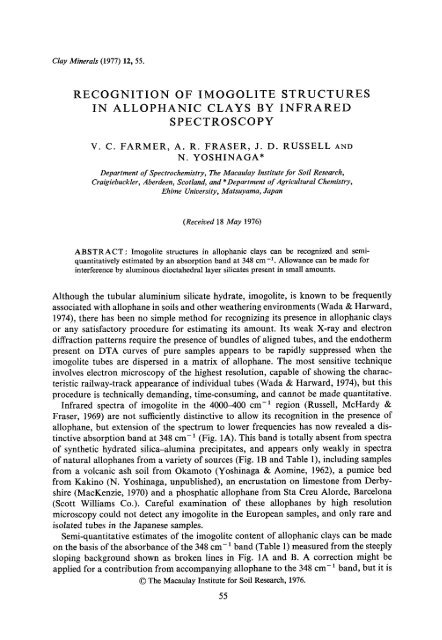 recognition of imogolite in allophanic clays by spectroscopy ...