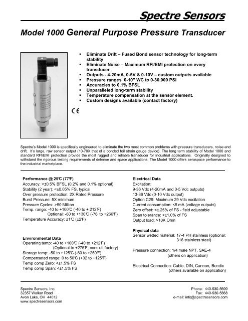 1000 series transducer - Spectre Sensors