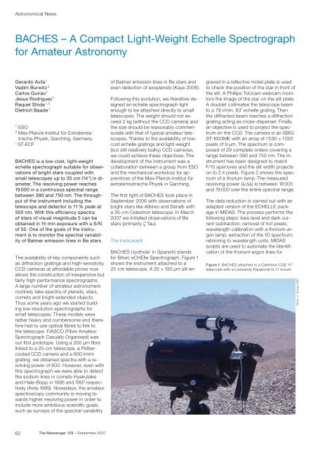BACHES – A Compact Light-Weight Echelle Spectrograph for ... - ESO