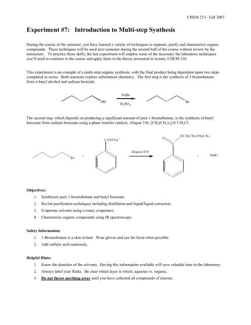 Experiment #7: Introduction to Multi-step Synthesis - Chemistry