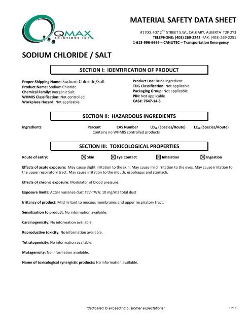 sodium chloride / salt - Q'Max Solutions Inc