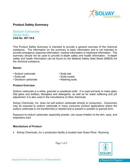 Sodium Carbonate (Soda Ash) - Solvay North America, LLC