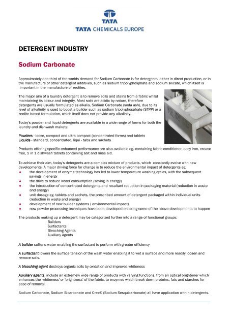 DETERGENT INDUSTRY Sodium Carbonate - Tata Chemicals