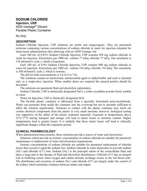 0.9% Sodium Chloride Injection, USP - Hospira