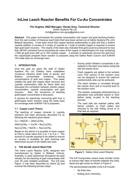 InLine Leach Reactor Benefits For Cu-Au ... - Gekko Systems