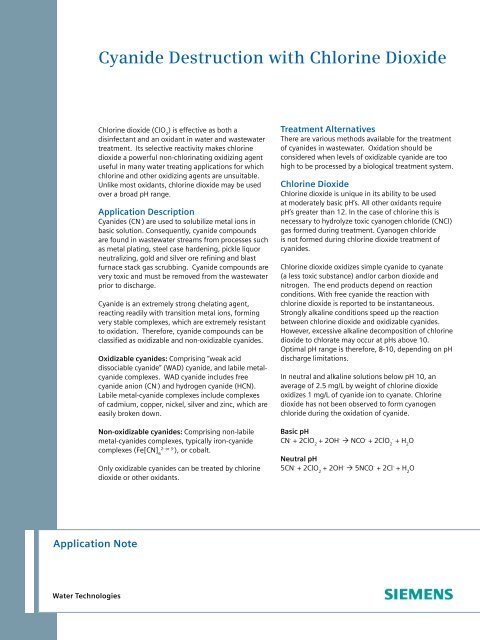 Cyanide Destruction with Chlorine Dioxide - Siemens