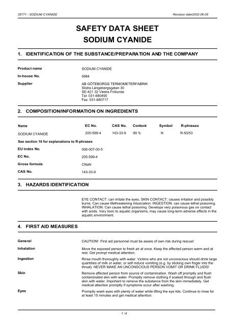 SAFETY DATA SHEET SODIUM CYANIDE