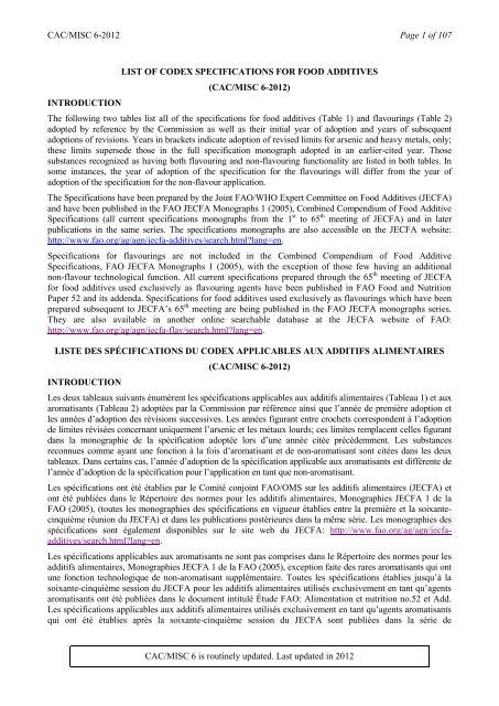 Food Additive Specifications - CODEX Alimentarius