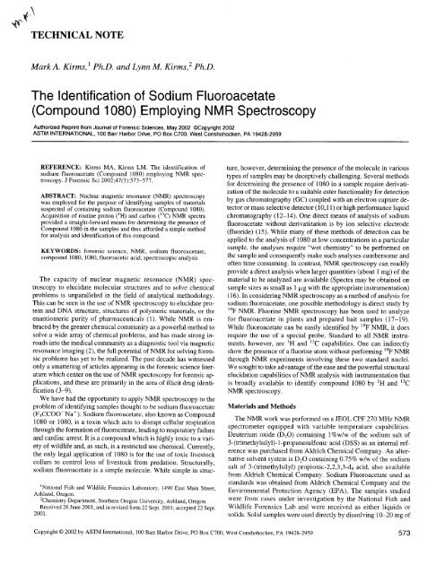 The Identification of Sodium Fluoroacetate (Compound 1080 ...