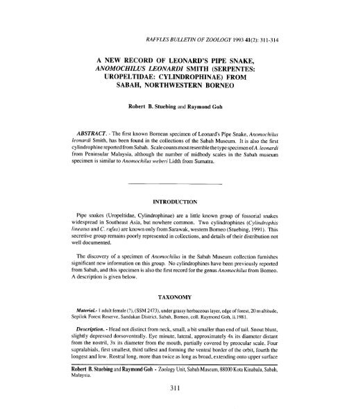 A NEW RECORD OF LEONARD'S PIPE SNAKE, ANOMOCHILUS ...