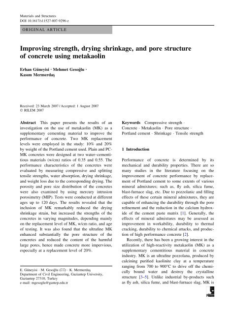 Improving Strength Drying Shrinkage And Pore Structure Of Concrete
