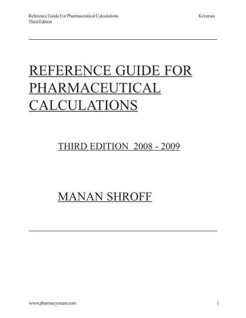 Reference Guide For Pharmaceutical Calculations Pharmacy Exam Reference Guide For Pharmaceutical Calculations Pharmacy Exam