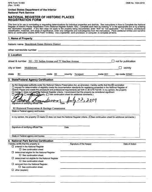 national register of historic places registration form - Rhode Island ...