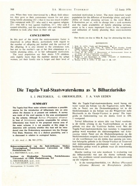 Die Tugela-Vaal-Staatswaterskema as 'n Bilharziarisiko
