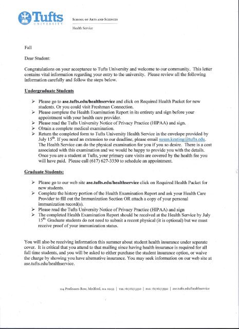 New* Student Health Packet - Tufts University