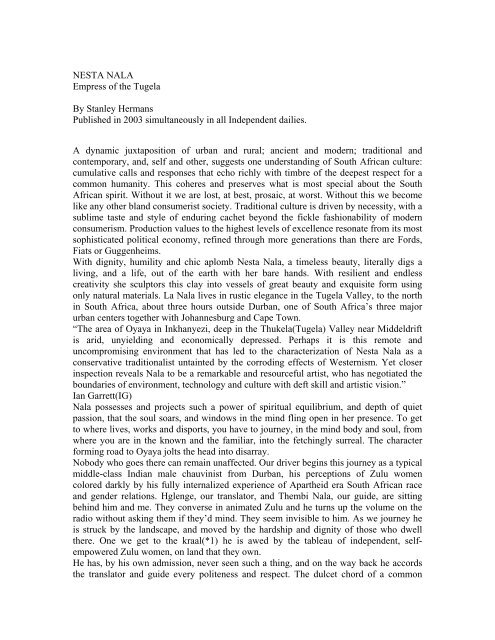 NESTA NALA Empress of the Tugela By Stanley Hermans ...