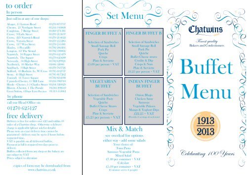 Buffet Menu - Chatwins