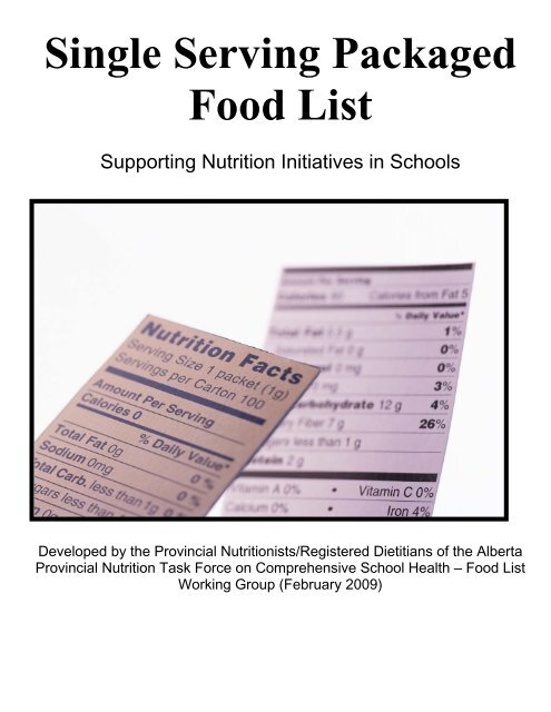Single Serving Packaged Food List - ACHSC