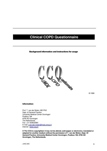 Clinical COPD Questionnaire - CCQ manual English - MCC Klik
