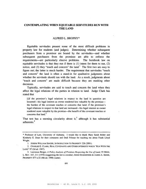 Contemplating When Equitable Servitudes Run With the Land