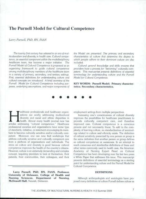 The Purnell Model for Cultural Competence - Midwest Clinicians ...
